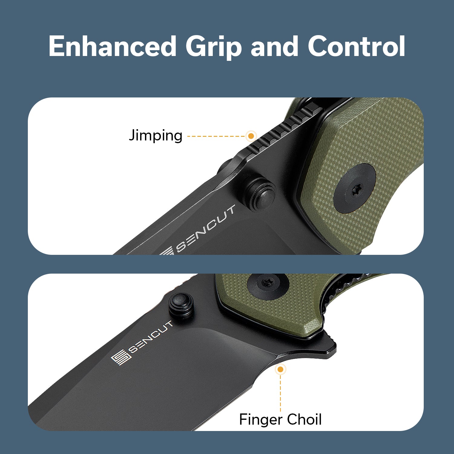 SENCUT Skarnax Flipper & Thumb Stud Knife G10 Handle (3.79" 9Cr18MoV B