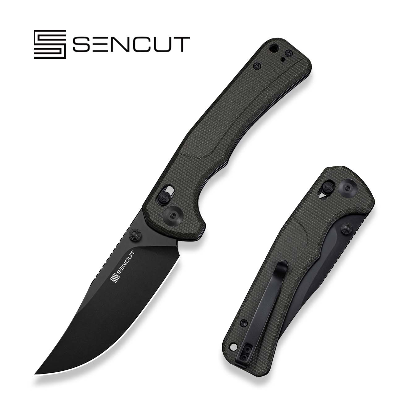 SENCUT Slybolt Thumb Stud & Crossbar Lock Knife Dark Green Canvas Mica