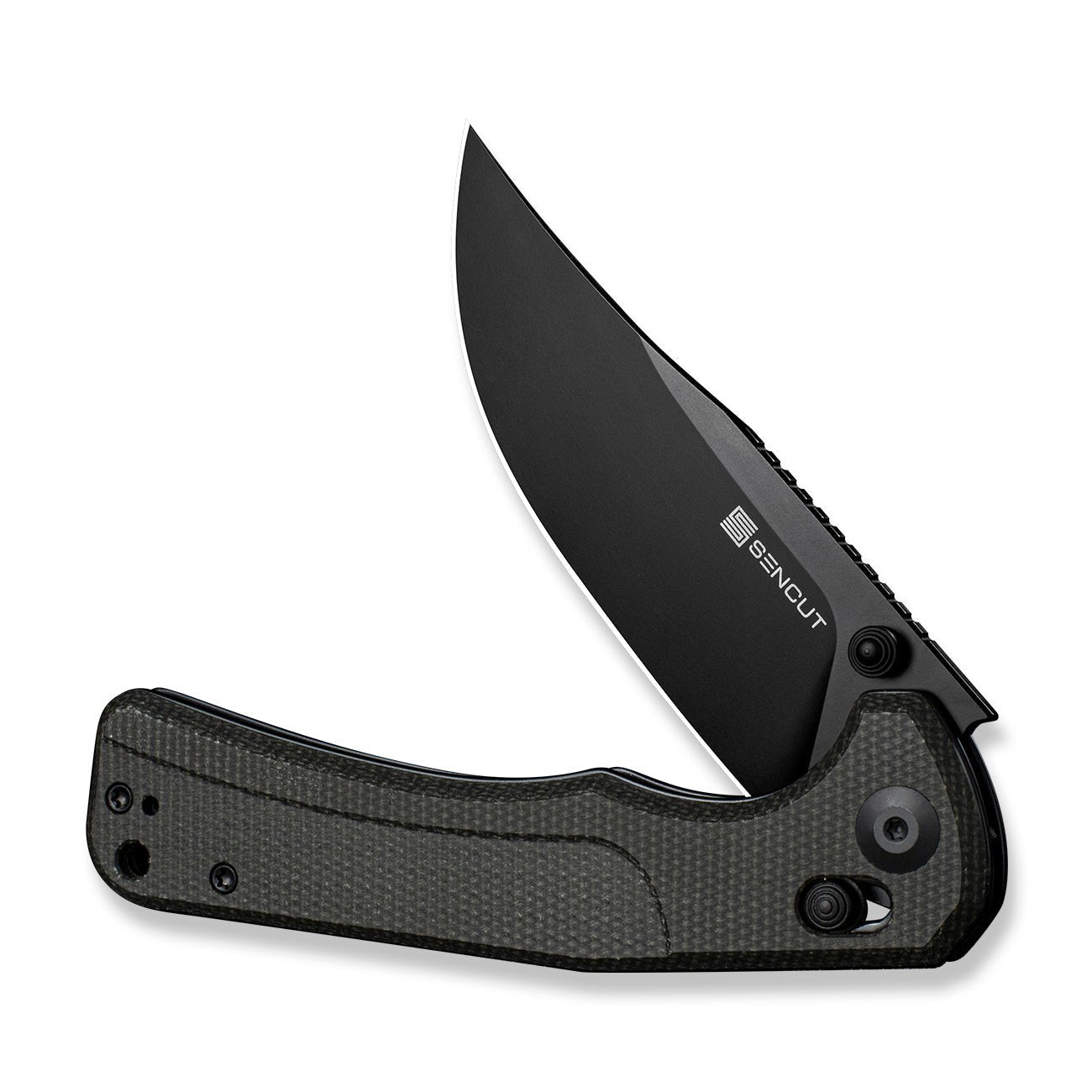 SENCUT Slybolt Thumb Stud & Crossbar Lock Knife Dark Green Canvas Mica