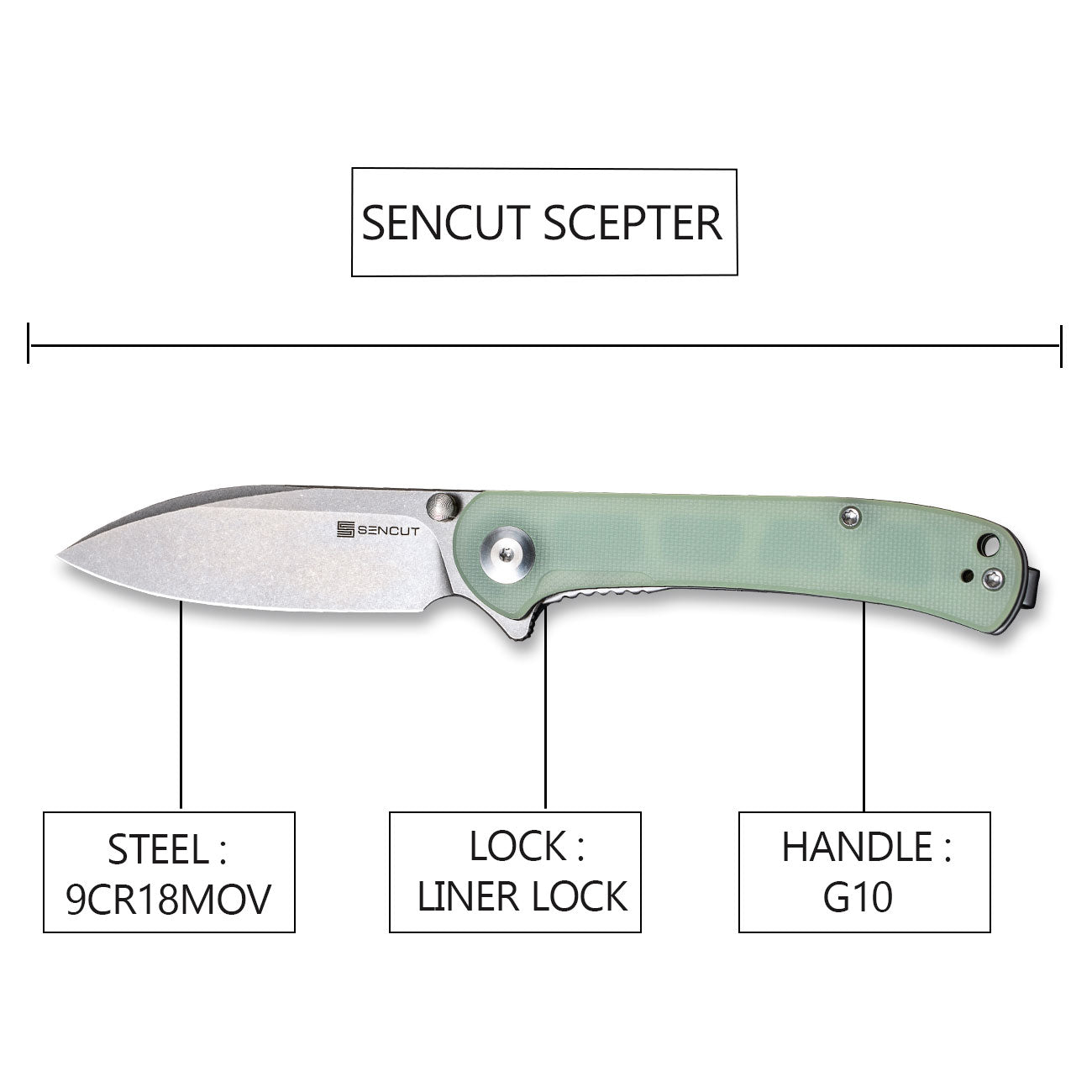 SENCUT Scepter Flipper &Thumb Stud Knife G10 Handle 9Cr18MoV Blade