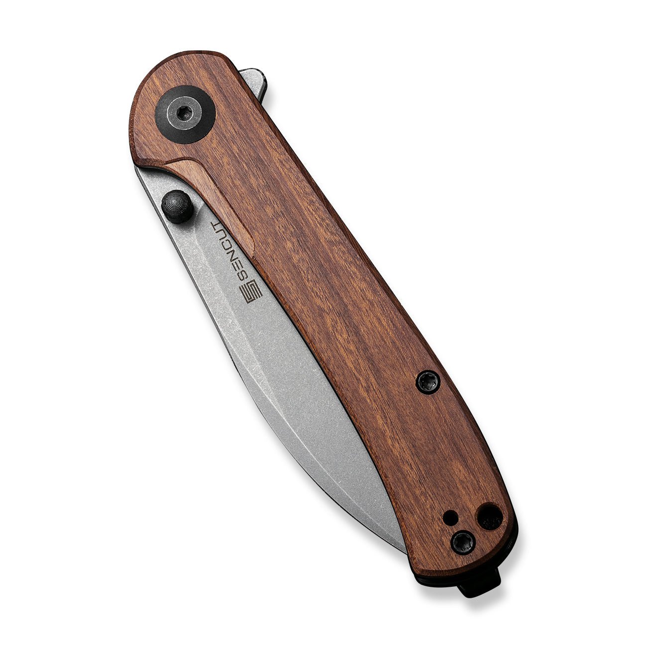 SENCUT Scepter Flipper &Thumb Stud Knife Wood Handle 9Cr18MoV Blade
